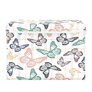 Colored Butterflies Storage Basket 16.5x12.6x11.8 In Collapsible Fabric Storage Cubes Organizer Large Storage Bin with Lids and Handles for Shelves Bedroom Closet Office