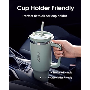 Coolflask 40 oz Tumbler with Lid and Straw, Water Tumbler Insulated with 2-in-1 Leak-proof Lid, Coffee Tumbler Travel Mug Stainless Steel for Cup Holder, Keep Cold for 24H/Hot for 12H, Green
