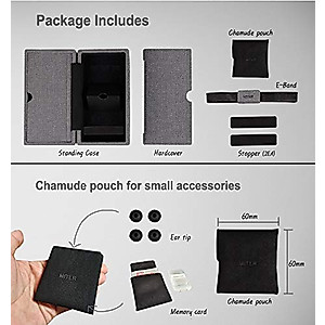 Miter Carrying case for DAP + Earphone , Handmade Italy PU Leather Hard Standing case for 2 IEM Earphones + 1 Digital Audio Player Storage Carry Cover Box (Large Size-Indigo Blue)