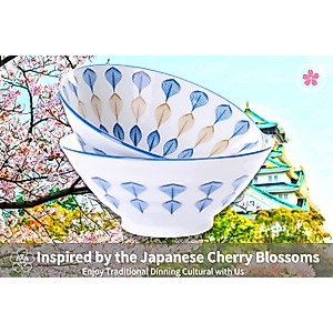 Braque Ceramic Japanese Ramen Bowl, Set of 2, 28.7oz Porcelain Bowls with Spoons – for Ramen, Pho, Udon, Soup, Salad – Asian Rustic Design, Chip Resistant, High Grade Lead & BPA Free - Leafage Echo