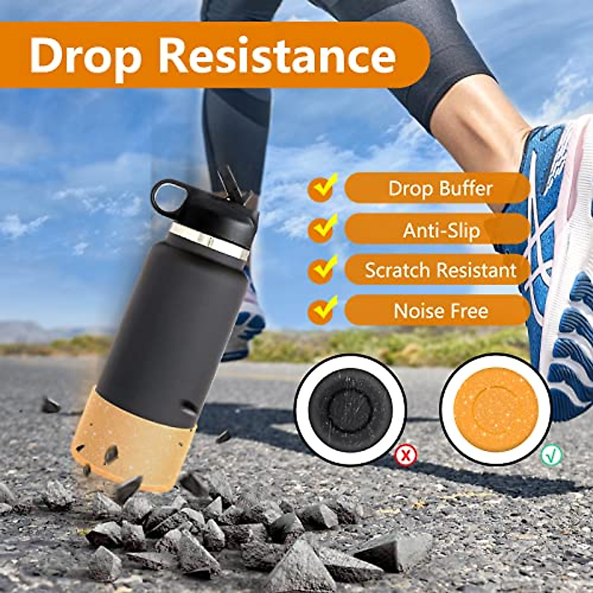 WUQID Protective Bling Silicone Boot Sleeve for 12oz-40oz Sport Flask & Stanley Water Bottles Tumbler Anti-Slip Bottom Sleeve Cover for All Water Bottles Bottom Width of 2.83&3.56in