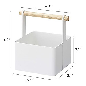 Yamazaki Home Tosca Storage Basket - Wood Handle Organizer - Small - Steel + Wood