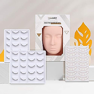 LASHVIEW Lash Mannequin Head, Practice Training Head with 25 Pairs Practice Lashes for Training Eyelash Extensions,Cosmetology Doll Face Head,Easy to Clean by Skincare Essential Oil