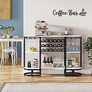 Litter Tree 18 Bottles Modern Wine Rack Table Holds up to 12 Wine Glasses, Freestanding Liquor Bar Cabinet with Wine Storage for Home Bar, Liquor Buffet Table, White