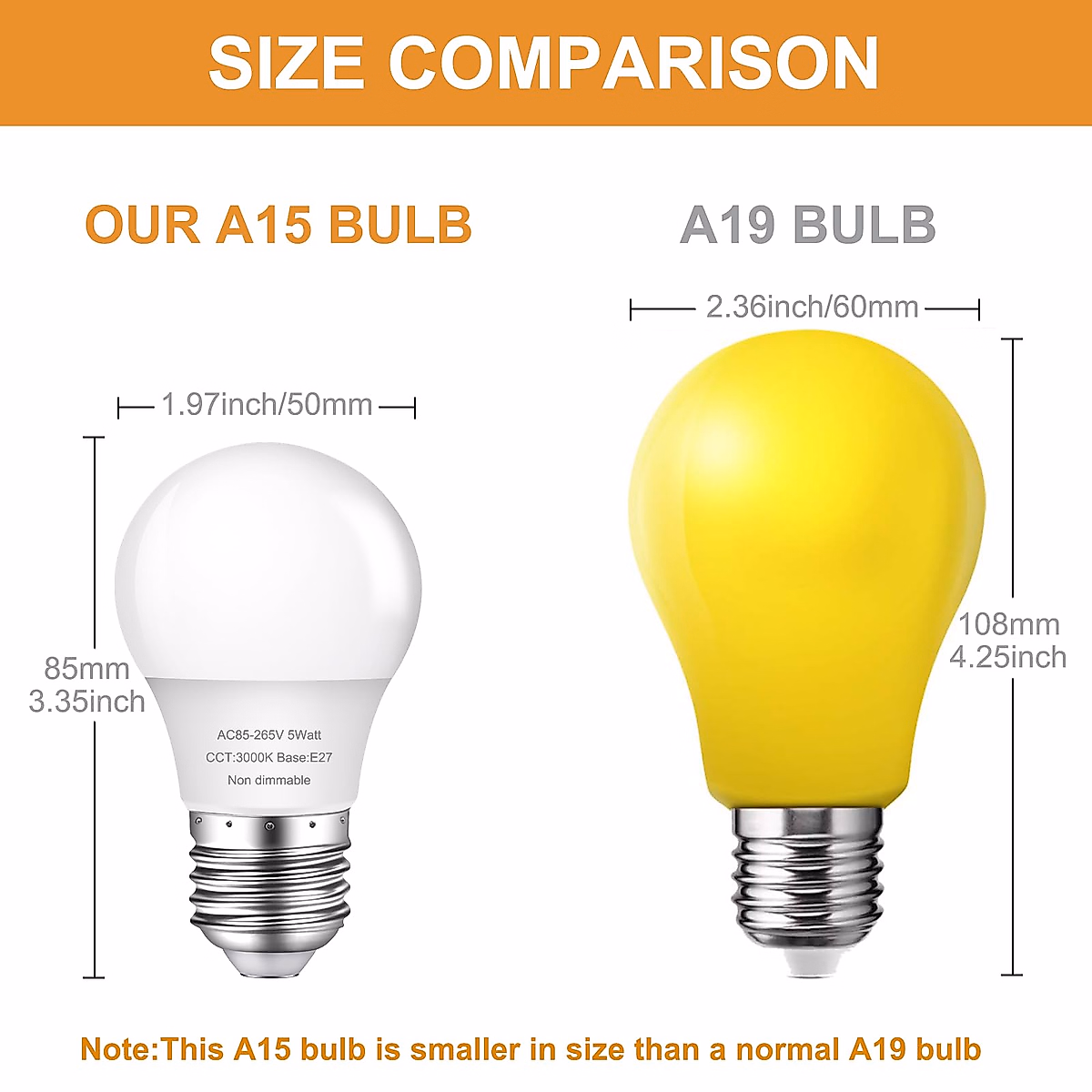 MZyoyo A15 LED Light Bulb,E27 LED Bulbs,5W Ceiling Fan Light Bulbs,Small Light Bulb for Ceiling Fan Home Bedroom Living Room,Equivalent 40 Watt Appliance Light Bulb,3000K Soft White,AC85-265V,6 Pack