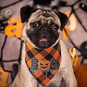2 Pack Plaid Halloween Dog Bandanas, Washable Halloween Pumpkin Bat Printing Dog Bib Kerchief Scarf Adjustable Accessories for Small to Large Dog Puppy Cat
