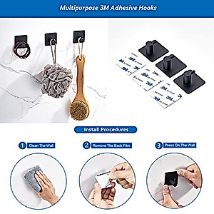 Starknows 6 PCS Bathroom Hardware Set, Matte Black Stainless Steel Bathroom Accessories Towel Rack Set Round Wall Mounted, Include 16inch Towel Bar, Toilet Paper Holder, Towel Ring, 3 Robe Towel Hooks