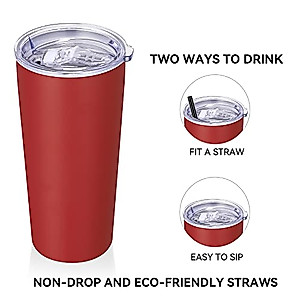 DOMICARE 20 oz Tumbler with Lid and Straw, Stainless Steel Tumblers Bulk Vacuum Insulated Tumbler Travel Coffee Mug Pack of 1, Red