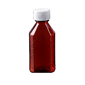 AmexDrug Pharmacy Bottle - Oval Plastic Bottle - 1 oz - Amber - Child Resistant Caps - 12 pcs (Medicine Bottle, Prescription Bottle, Liquid Medicine)