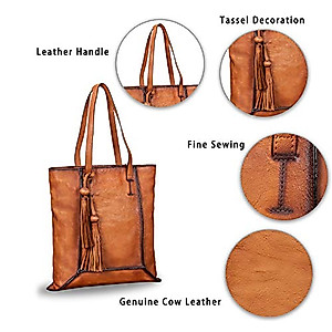 Geniune Leather Shoulder Bag for Women Vintage Handmade Top Handle Large Capacity Satchel (Brown)
