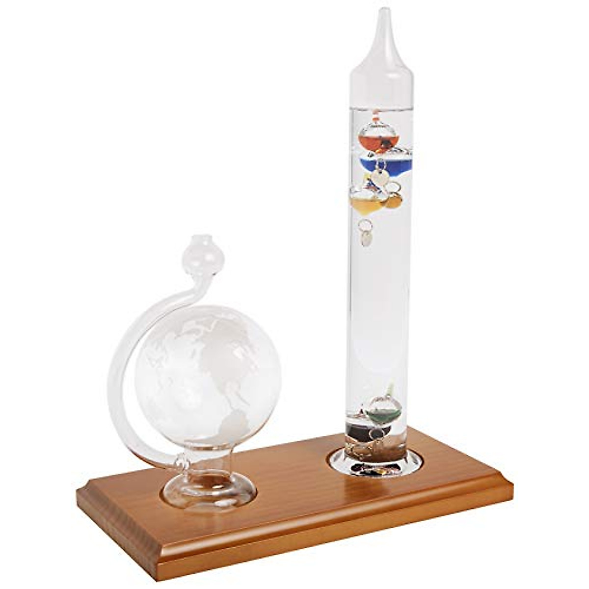 AcuRite 00795A2 Galileo Thermometer with Glass Globe Barometer, Barometer Set, Glass/Wood