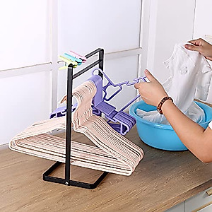 2 Pack Hanger Storage Organizer,Hanger Organizer Stacker with Clothespins Holder,Stainless Steel Hanger Stacker Rack for Closet Laundry Room,Space Saving Hanger Holder Stacker Stand, Black