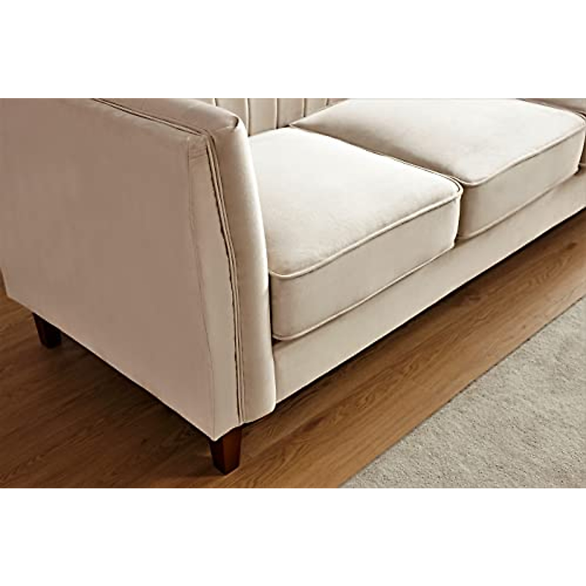 Container Furniture Direct Modern Luxury Velvet Couch for Living Room with High Density Foam, Soft Fabric Upholstery, Removable Cushions and Solid Wood Legs, 83'' Wide 3 Seater Sofa, Beige