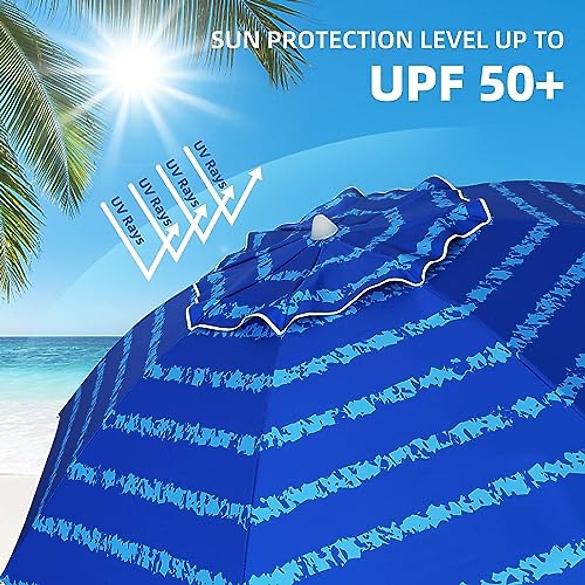 AMMSUN Beach Umbrellas for Sand Heavy Duty Wind Portable,6.5 ft Beach Umbrella with Sand Anchor & UV Protection,Outdoor Patio Umbrella with Carry Bag for Beach Patio Garden Outdoor (Blue)