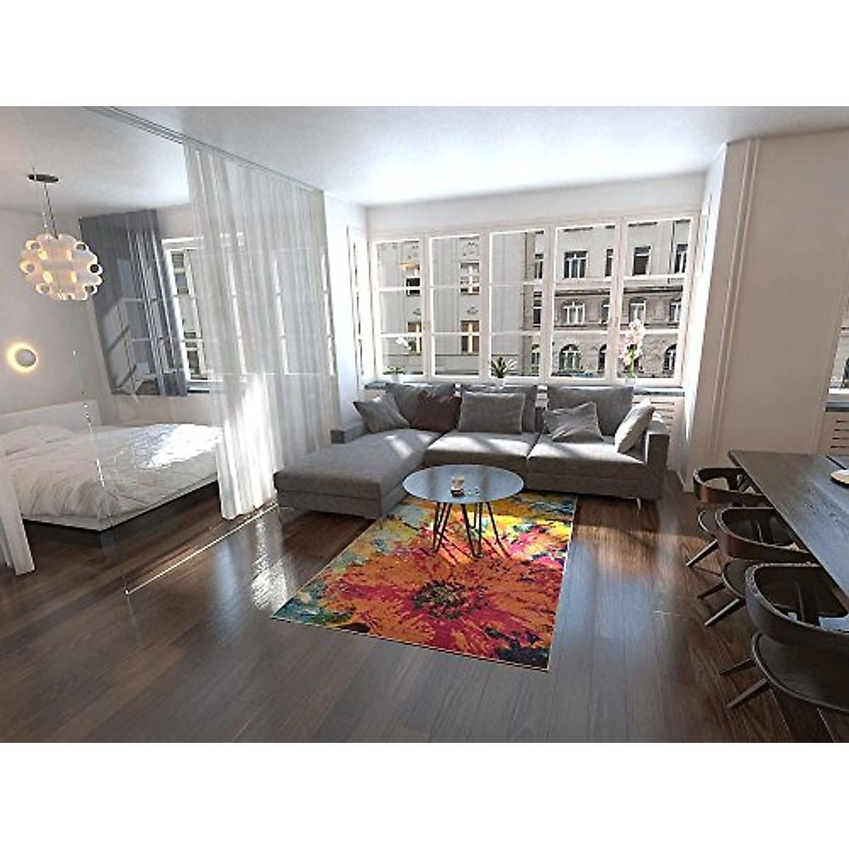 Unique Loom Estrella Collection Distressed, Floral, Abstract, Modern, Bright Colors Area Rug, 5' 0" x 8' 0", Multi/Blue