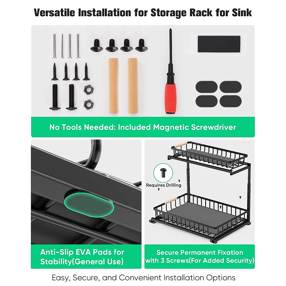 MapeloreCrafted Upgraded Metal Adjustable Under Sink Organizer, Height Adjustable 2-Tier Pull-Out Cabinet Storage Rack, Slide-Out Drawers for Kitchen, Bathroom, Pantry Organization, 2 Pack