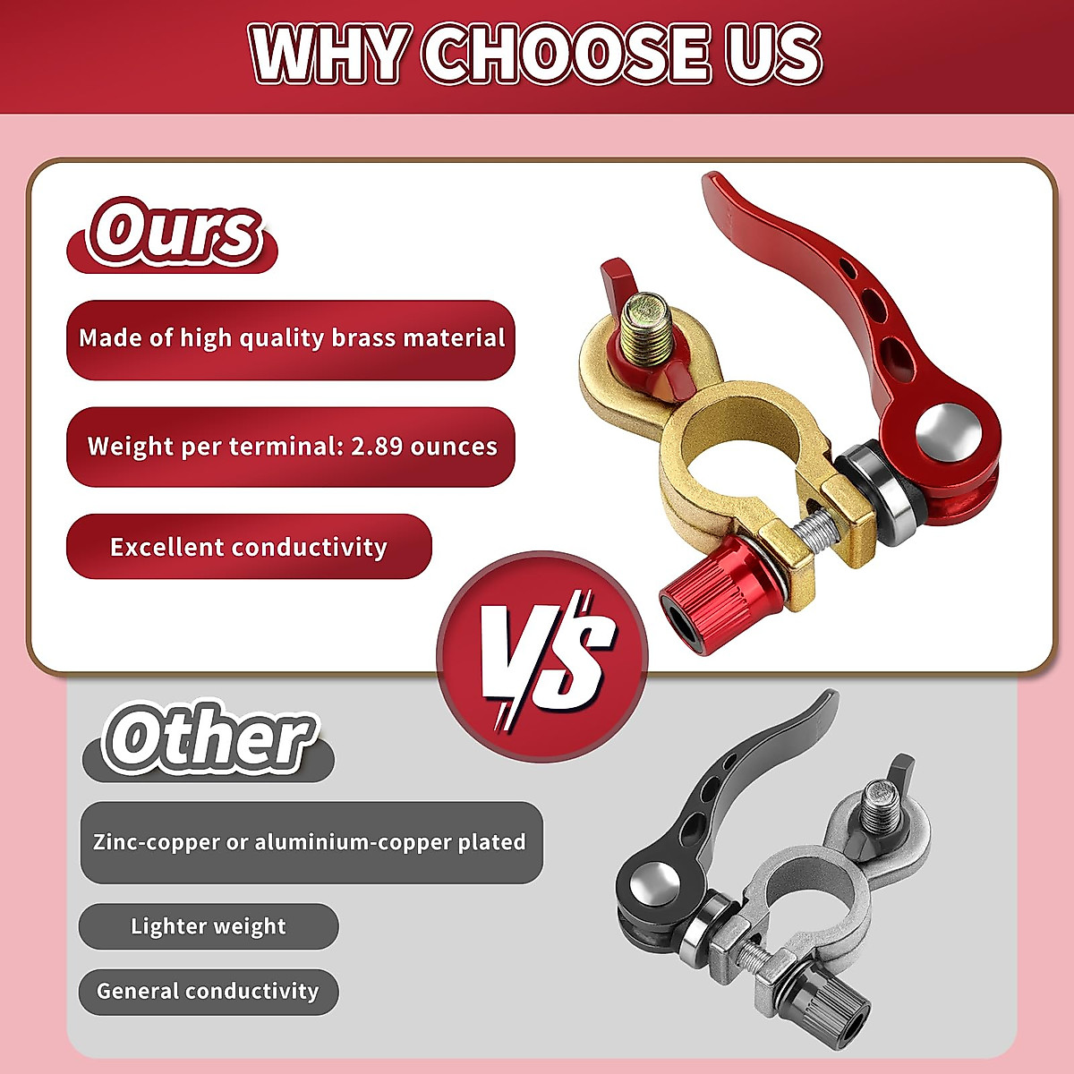 Battery Terminal Connectors 1 Pair, Battery Terminals Brass (M8 x 25mm Bolt), Battery Cable Ends Quick Release, Car Battery Terminal with Anti-Corrosion Pad for Car, caravan, truck, boat by XIOGZAXI