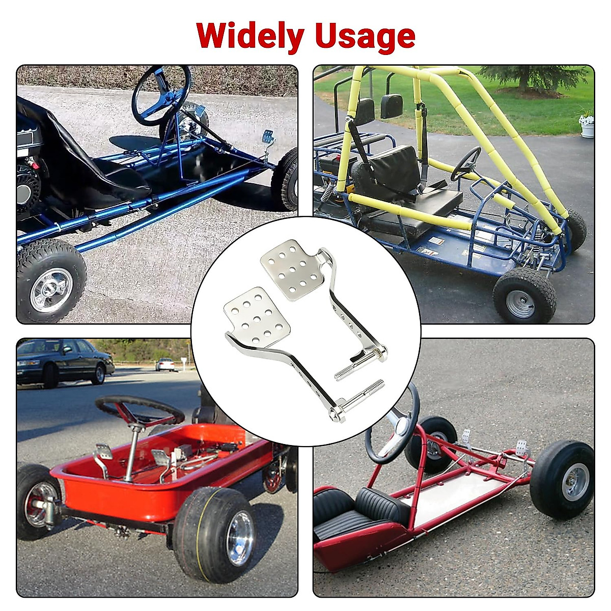 GREHUA Go Kart Pedals with Throttle Cable 71'' for 212cc 196cc 6.5hp Road Rocket Manco Kandi Carter Azusa Racing Go Kart Vintage Racing Drift Trike Heavy Duty Pedal Go Kart Parts - Silver