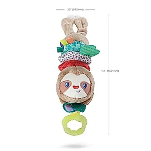 Infantino Music & Motion Pulldown Sloth - Musical Plush Sloth with Multi-Textured teether for Tactile Exploration, Easily attaches to Strollers and Gyms, BPA-Free