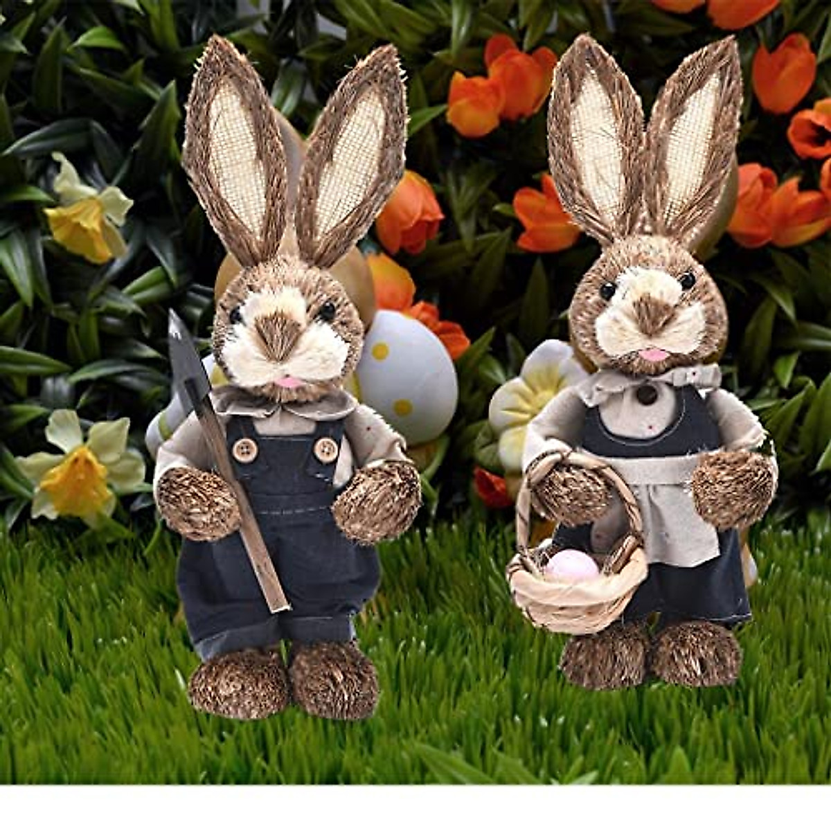 kekafu 2Pc Easter Standing Bunny Figurine Bunny Sculpture Decorative Statue Home Garden Wedding Ornament Doll Toy Artificial Animal Model Spring Easter Gift Souvenir Figurine for Tabletop Decor