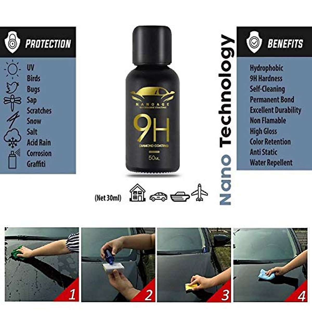Ceramic Coating, Manybuy Mr Fix 9H Nano Coating Kit Super Ceramic Car Coating Hydrophobic, Car Paint Sealant Protection Anti Scratch, High Gloss Auto Ceramic 9H Hardness Ceramics