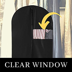 42 Inch Black Garment Bag Breathable for Suit Dress with Large Clear Window and Mesh Pockets