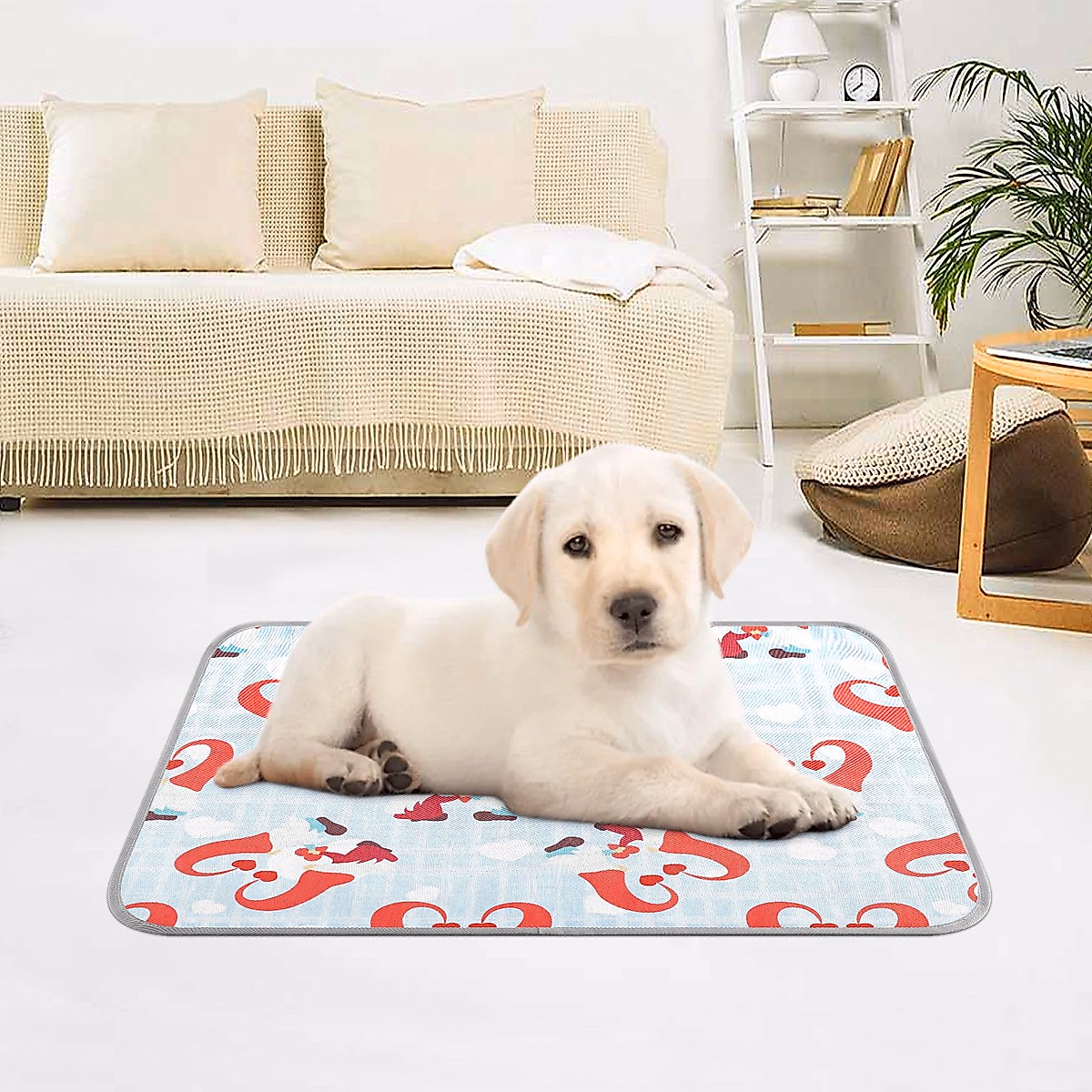 Washable Dog Cooling Mat Plaid Gnome Summer Cats Sleeping Mat Square Stripeson Blue Dog Bed Mats 23.6 * 38.6inch Pet Ice Silk Sleep Kennel Pad Animal Sleep Bed for Home Outdoor Travel