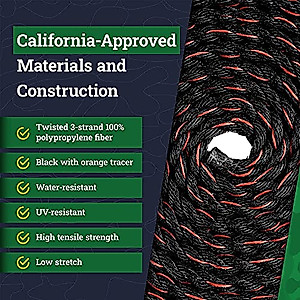 SGT KNOTS California Truck Rope - Twisted Polypropylene Rope for Cargo Straps, Tie-Downs, Gear Bundles, Boating, More (3/8" x 100ft, Black and Orange)