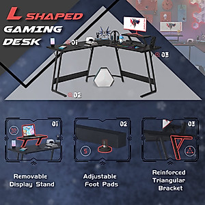 Homall L Shaped Gaming Desk Computer Corner Desk PC Gaming Desk Table with Large Monitor Riser Stand for Home Office Sturdy Writing Workstation (Classical Black, 51 Inch)