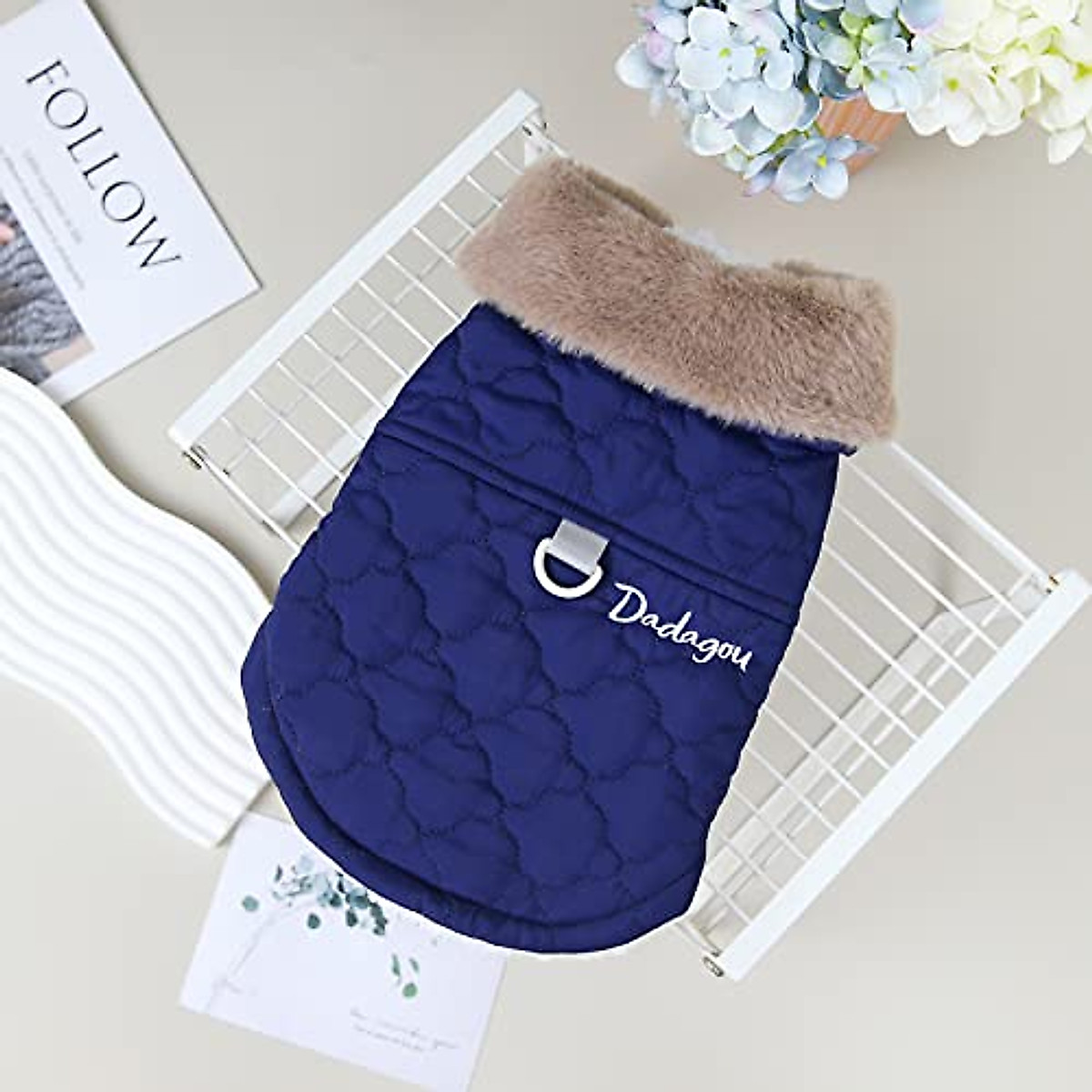 Izefia Dog Coat Cold Weather Coat Windproof Jacket Fleece Warm Dog Sweater Winter Thick Clothes Thick Vest Fur Collar Tank Top Dog Coat for Small Dog Medium Cat Blue M
