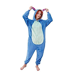 AwesomeFit Adult Animal Onesie Pig Cosplay Costume Halloween Pajamas (US, Alpha, X-Large, Regular, Regular, Blue)