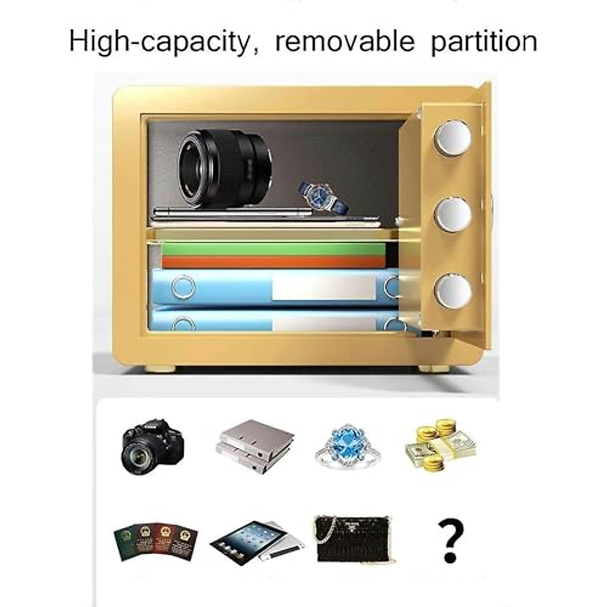 Digital Safe Box Safety Electronic Security Steel Money Cash Home Office Safes with Installing Bolts Wall Floor Mounted (Color : Gold)