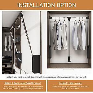 Pull Down Closet Rod, 60 lbs Load Capacity, Stainless Steel Adjustable 26-35 inches Soft-Close Wardrobe Lift Rail Organizer for Hanging Clothes, Two-way Buffering Side & Back Mounted Closet Rod