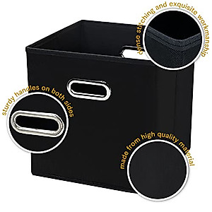 Yunkeeper 11 Inch Cube Storage Bins ,Black Fabric Cubes Organizer Baskets with Handle, Foldable Basket for Closet or Collapsible Storage Box, 11x11x11 Set of 2 (Black )