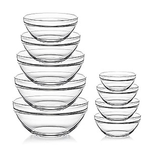 Sweejar Glass Mixing Bowls Set(set of 9),Nesting Bowls for Space Saving Storage,Great for Cooking,Baking,Prepping,Stackable Bowl Set…
