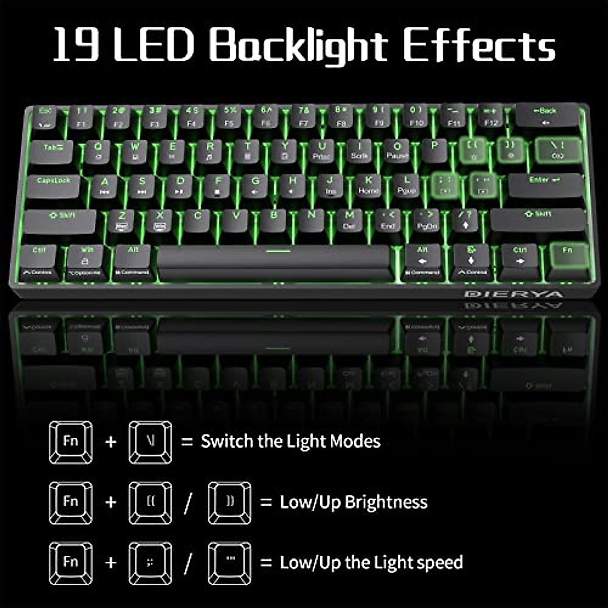 DIERYA 60% Mechanical Keyboard, DK61se Wired Gaming Keyboard with Red Switches,LED Backlit Ultra-Compact 61 Keys Mini Office Keyboard for Windows Laptop PC Gamer Typist（Black）