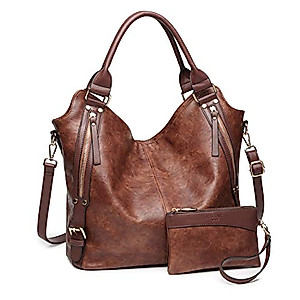 Women Tote Bag Handbags PU Leather Fashion Hobo Shoulder Bags with Adjustable Shoulder Strap, L, Brown