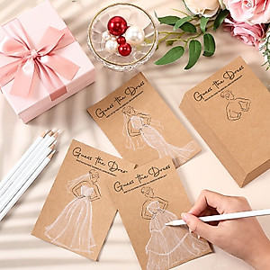 Sinload 30 Sets Guess the Dress Bridal Shower Games for Guests 30 Pcs Wedding Shower Games Cards 30 Water Soluble Pencils 30 Fun Heart Wooden Clip and 1 String Rope Wedding Party Supplies Games Ideas