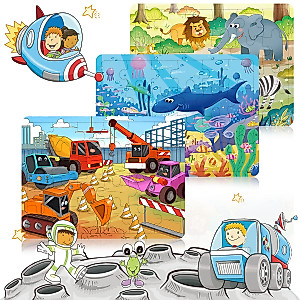 Puzzles for Kids Ages 3-5, 24 Piece Colorful Wooden Puzzles for Toddler Children Learning Educational Puzzles Toys for Boys and Girls (6 Puzzles)