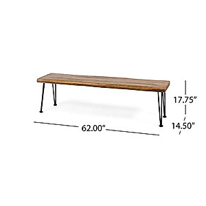 Christopher Knight Home Gladys Outdoor Modern Industrial Acacia Wood Bench Hairpin Legs, Teak and Rustic Metal