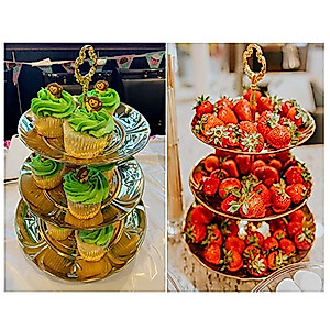 Two Set of Three Tier Cake Stand and Fruit Plate by Imillet -Stainless Steel Stand of Golden for Cakes Desserts Fruits Candy Buffet Stand for Wedding &Home&Party Serving Platter (2 pack) …