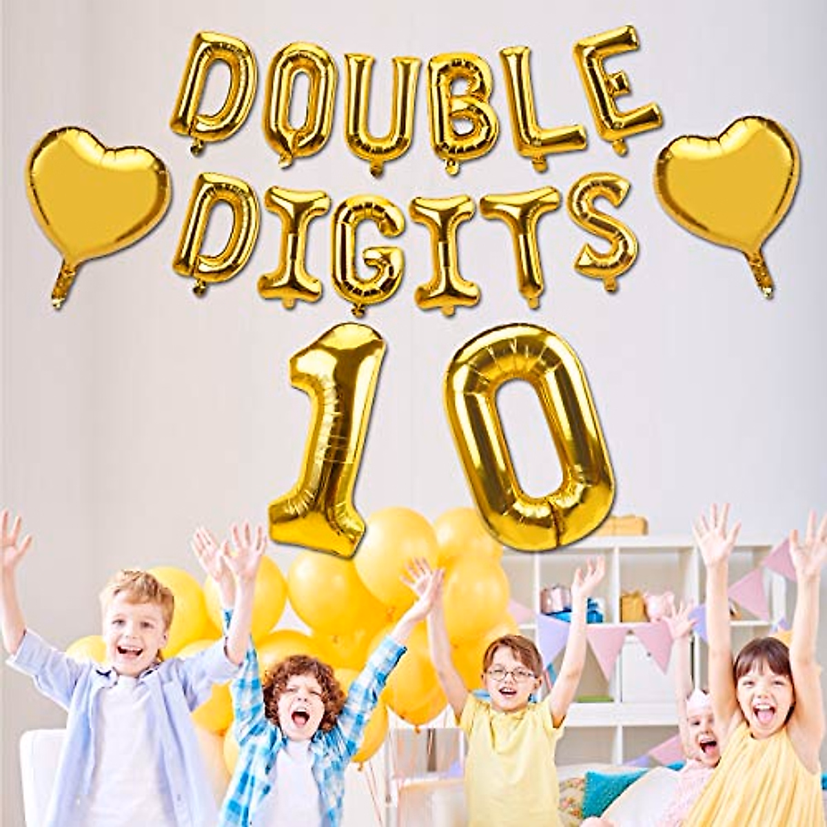 Luxiocio Double Digits 10 Balloon Banner Birthday Decorations - Happy 10th Birthday Party Decorations Supplies - Gold Double Digits Ten Years Old Birthday Decorations for Boys & Girls