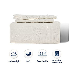 Anluoer Quilt Queen Size Bedding Set-Cream Embossed, Bedspreads-Lightweight Summer Soft Microfiber Bedspread, Bed Coverlet for All Seasons (1 Quilt, 2 Pillow Shams)