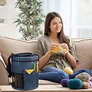 SumDirect Knitting Bag, Yarn Organizer Tote Bag Portable Storage Bag for Yarns, Carrying Projects, Knitting Needles, Crochet Hooks, Manuals and Other Accessories (Blue)