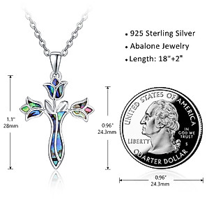 Dreamboat Sterling Silver Cross Necklace for Womens Cross Pendant Tulip Rose Abalone Shell Necklace Confirmation Religious Gifts for Mom Faith Christian Jewelry