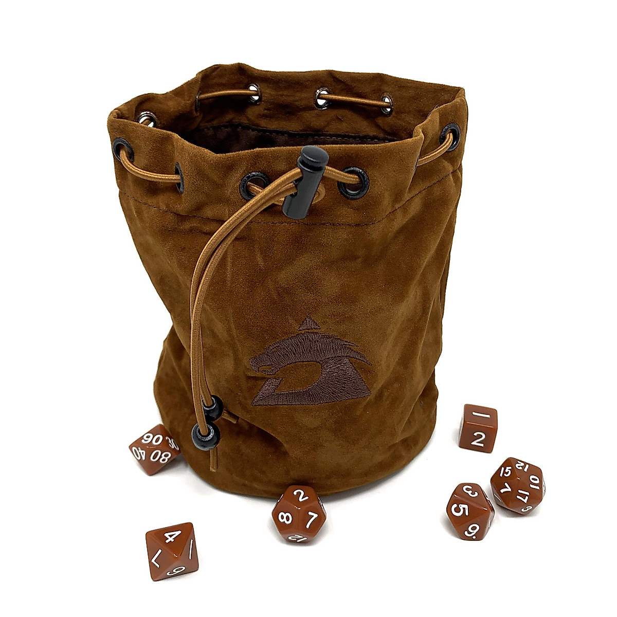 Dundra Multipocket Dice Bag - DND Velvet Pouch - Large Dice Bags for D&D with Pockets - Soft Case for RPG Dice Storage - Drawstring Pouches for Role Playing Games Dice Set - Polyhedral Bag (Brown)