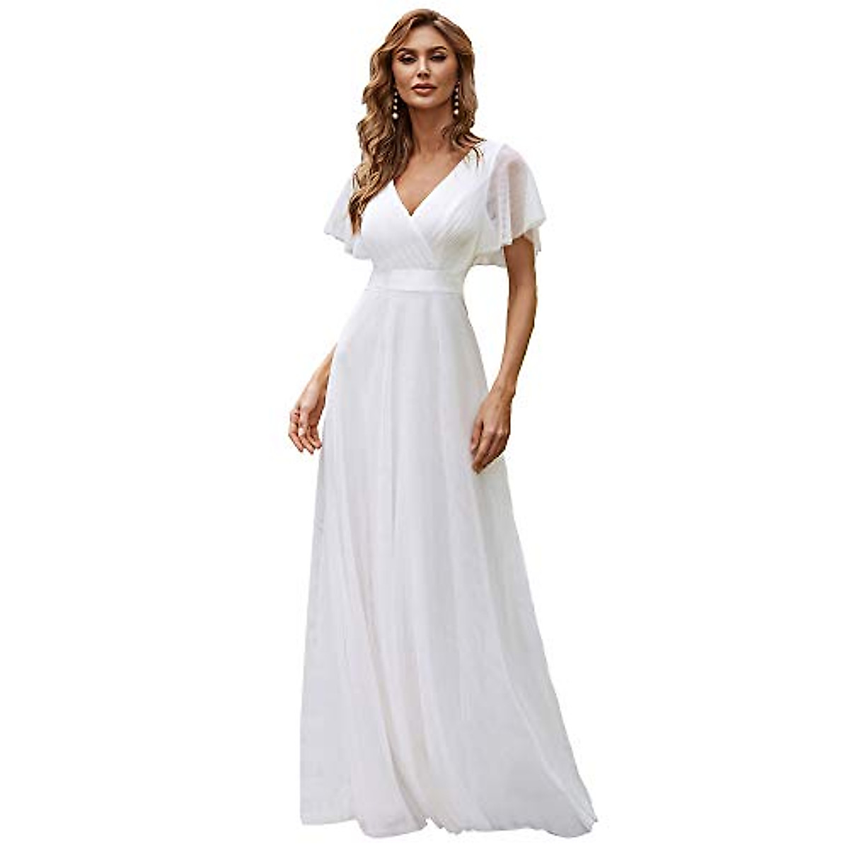 Ever-Pretty Women's A-Line V-Neck Empire Waist Backless Formal Dress Bridesmaid Dress Formal Dress White US14