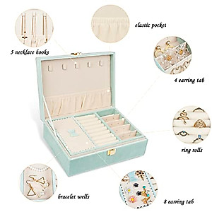 Jewelry Box Organizer for Women Girls 2 Layers Display Storage case Jewelry Holder for Earring Ring Necklace Storage Case, Women Gift (green)