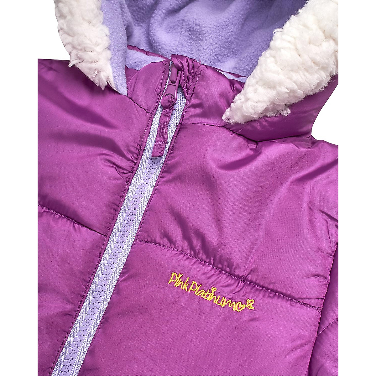 Pink Platinum Baby Girls' One-Piece Puffer Winter Snowsuit with Hood (Newborn & Infant), Size 18/24M, Plum