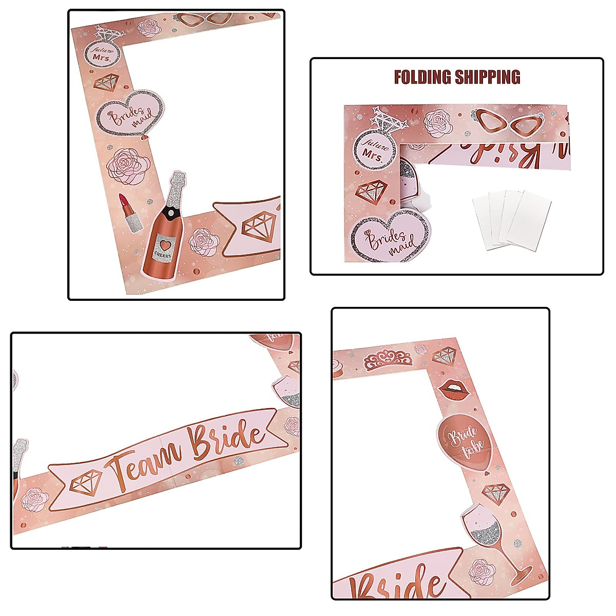 Bridal Shower Decorations Bride to Be Photo Booth Props Rose Gold Team Bride Photo Frame and Wedding Photo Booth Props Bachelorette Party Ideas Supplies for Women